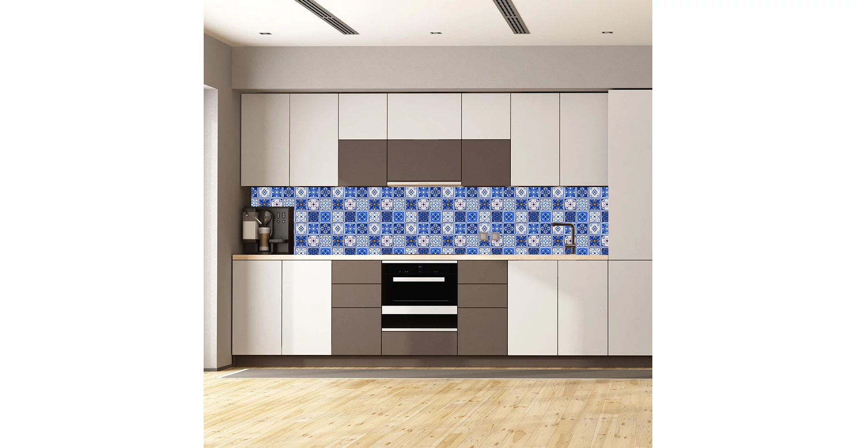 Konyhapanel kék vintage csempe mintával 60x180 cm